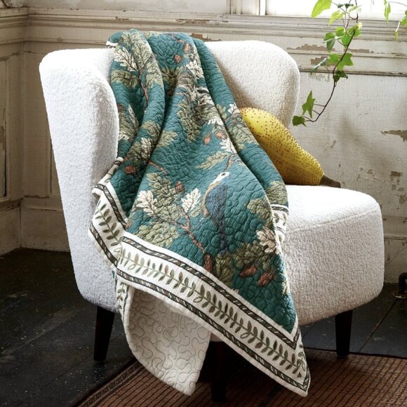John Derian | Bedding | New Birds And Acorns Quilted Throw Blanket John ...